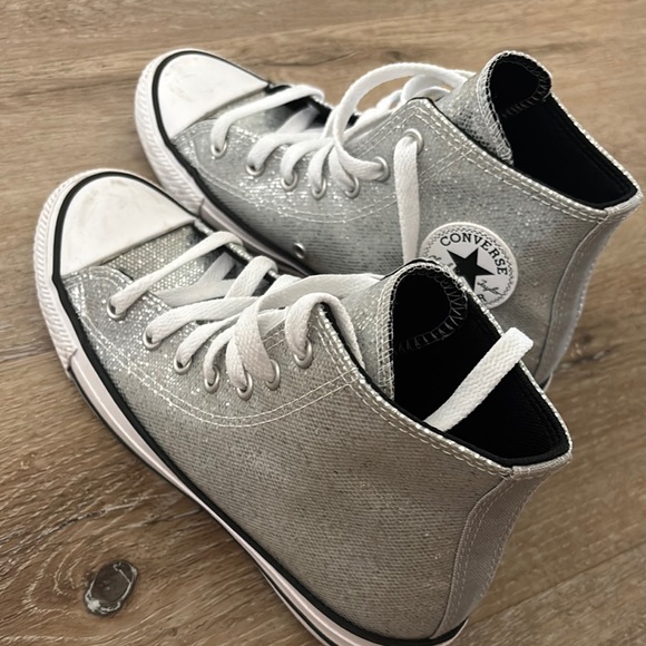 Converse | Shoes | Converse Silver Hightop Sneakers With Glitter Finish ...